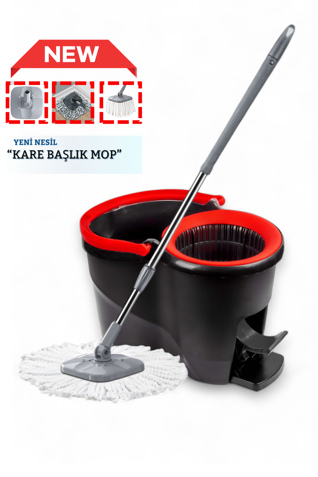 Turbo Pedallı Mop Seti Yeni Nesil Kare Mop Başlı